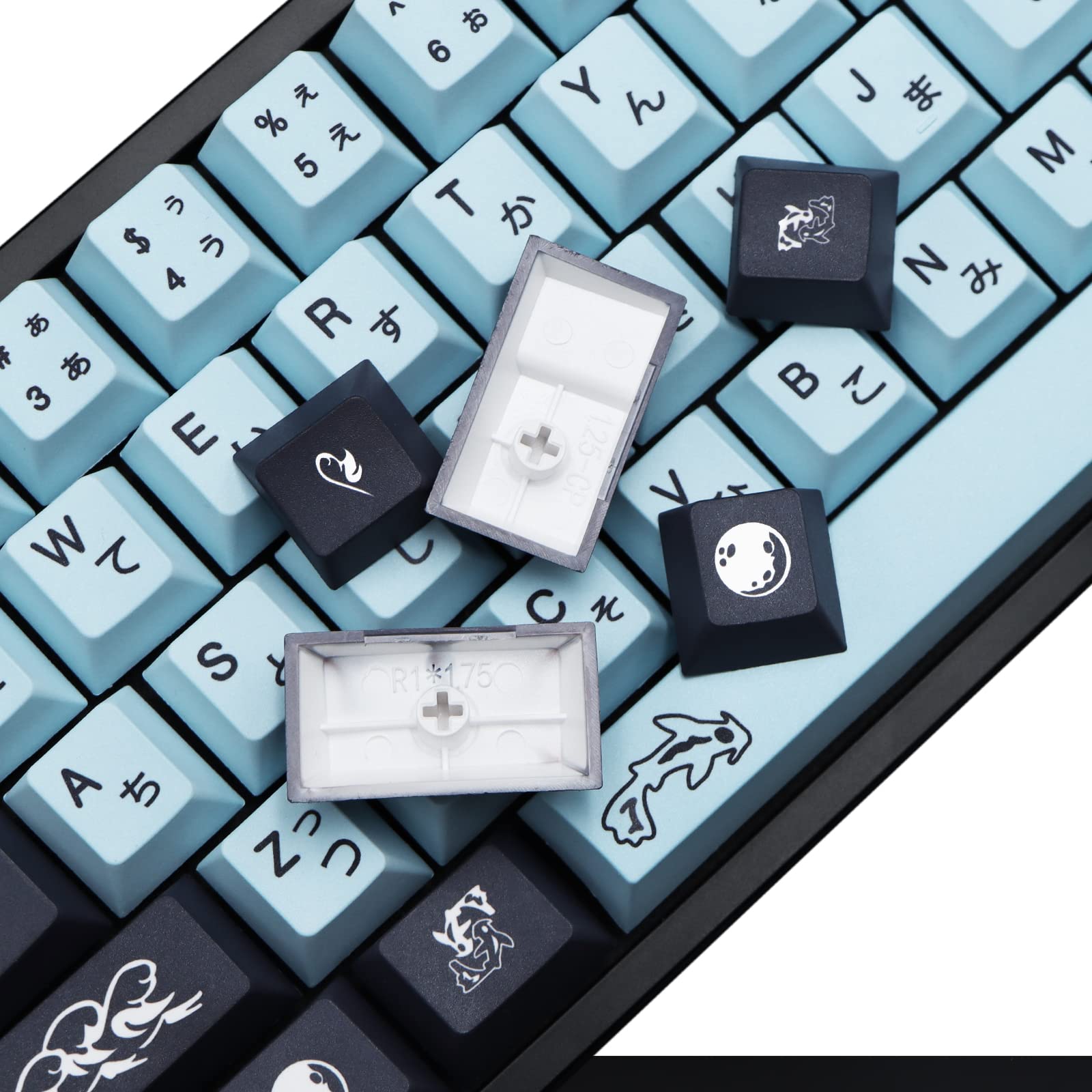 MOLGRIA MIZHU Keycaps, 136 Set Keycaps MIZHU for Gaming Keyboard, PBT Cherry Profile Dye Sublimation Keycaps Sky Blue Japanese Font for Gateron Kailh Cherry MX 104/87/74/61 60 Keyboard