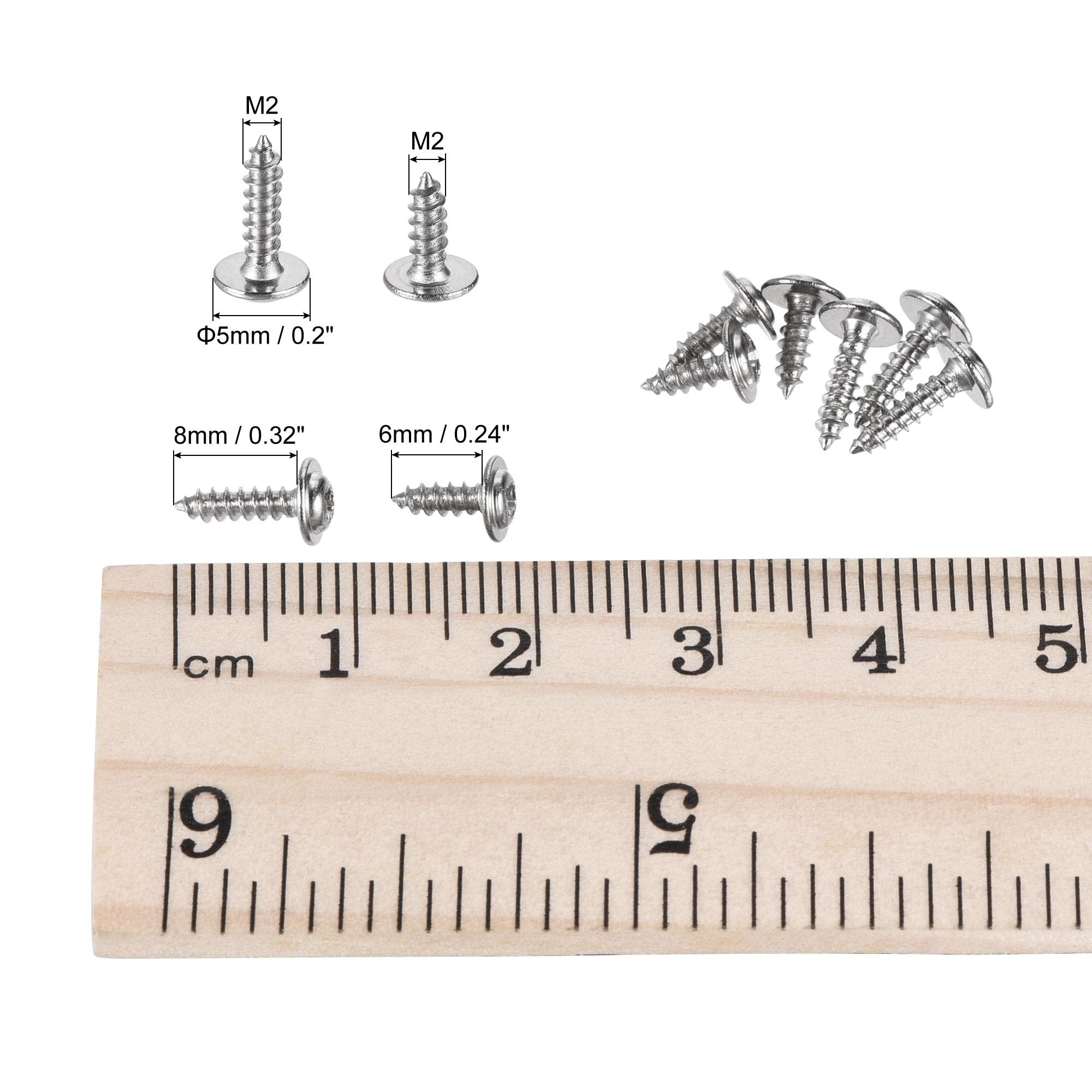 uxcell 2x8mm Self Tapping Screws Phillips Pan Head with Washer Screw 304 Stainless Steel Fasteners Bolts 50Pcs 2x6mm 50Pcs