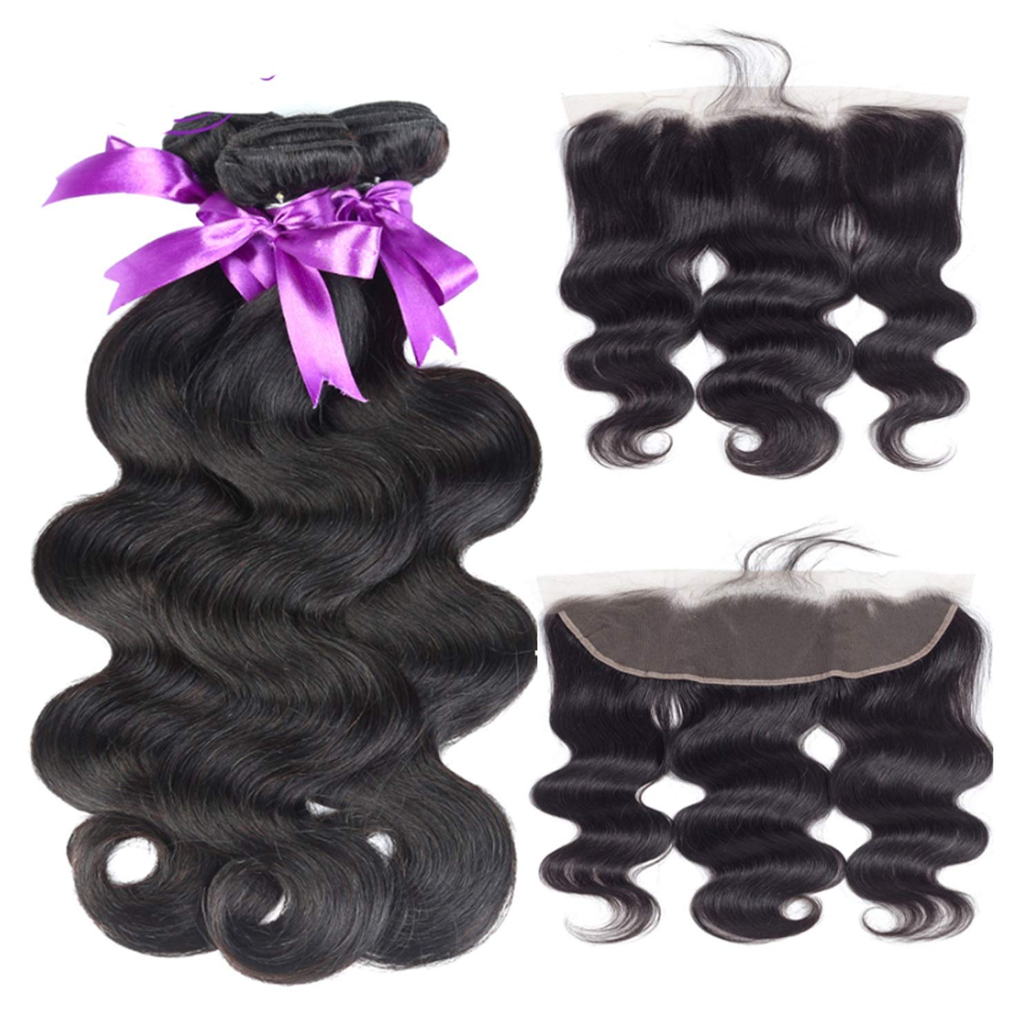 Hair Extensions, Wigs & Accessories Brazilian body wave 3 Bundles With 13 * 4 Lace Frontal closure with baby hair remy Human Hair Weave for Women (Length : 22 24 26 Cl18)