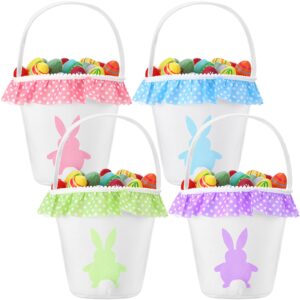 4 pieces canvas easter basket bunny easter baskets for kids candy egg bags fluffy tails printed easter bucket cute personalized kids basket rabbit bunny easter basket tote for carrying presents eggs