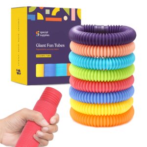 special supplies 8-pack fun pull and stretch tubes for kids - pop, bend, build, and connect toy, provide tactile and auditory sensory play, colorful, heavy-duty plastic (huge)