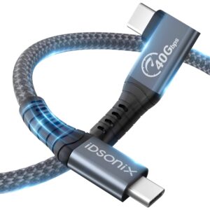 idsonix for thunderbolt 4 cable [usb-if certification] right angle 90 degree with 40gbps data transfer, 8k@60hz/ dual 4k displays,pd 100w charging for macbooks, ipad pro, mac mini, ssd etc