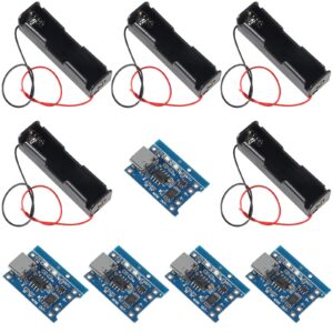 alinan 5pcs tp4056 charging module type c usb lithium battery charging board bms 5v 1a li-ion micro usb charge module protection with 5pcs 3.7v 18650 battery holder bundle with wire