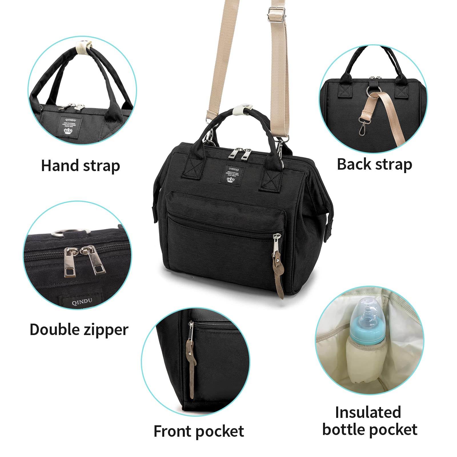 Beaulyn Small Diaper Bag, Mini Diaper Bag Backpack & Crossbody Diaper Tote Bag with Insulated Pocket