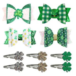 10pcs st. patrick's day 6 shamrock hairclip plus 4 hair bow clip package glitter shamrock bow hair barrette seasonal hair bow hairgrips bow hairpin for girls toddlers teens children kids st. patrick's day party hair accessories 10pcs