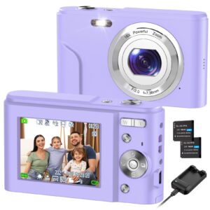 digital camera, ruahetil fhd 1080p 36mp 2.4 inch lcd vlogging camera for kids, 16x zoom 2 charging modes kids compact camera point and shoot camera for kids teens students beginners（purple）