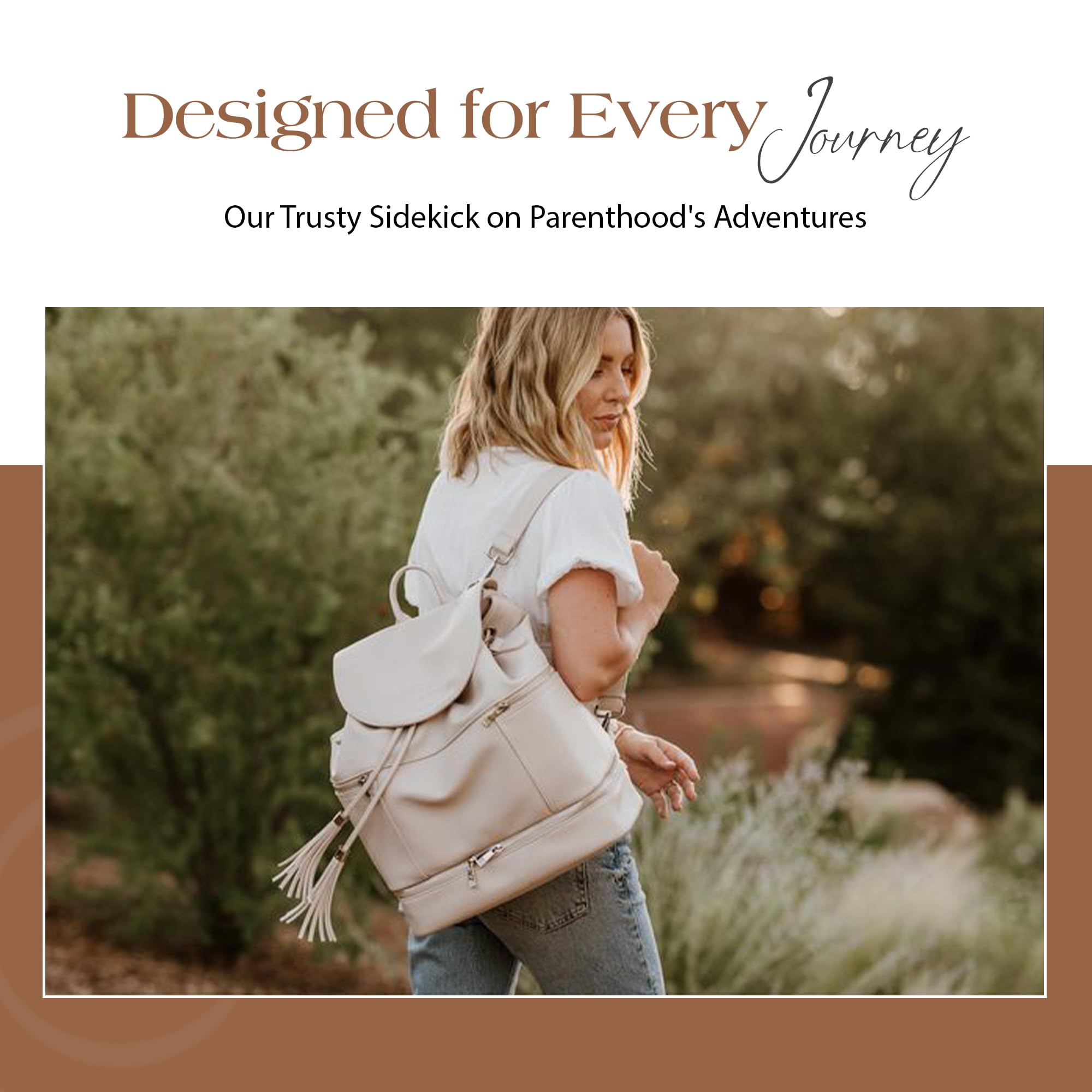 Citi Collective Journey Pearl Vegan Leather Diaper Bag Backpack | Elegant, Multifunctional, Travel Diaper Bag with Changing Pad, Stroller Straps & Insulated Bottle Pockets.