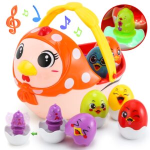 linseyfun baby easter egg toy basket, 6pcs matching eggs, easter musical eggs for babies toddlers, easter basket ideas for 1 2 3 4 5 year old boys & girls