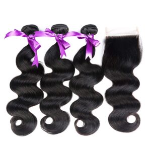 hair extensions, wigs & accessories peruvian body wave 3 bundles with 4 * 4 closure free part 100% human hair non remy human hair wave for women (length : 18 20 20cl16, part design : free part)