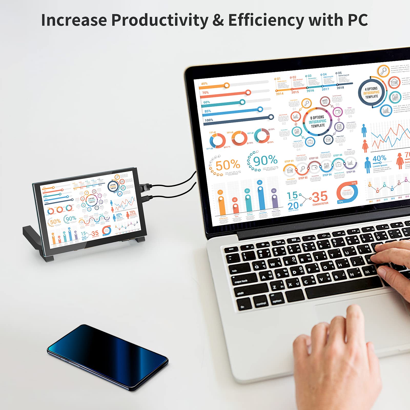 Portable 5'' HDMI Touchscreen - AURSINC IPS LCD Display Monitor for Raspberry Pi 4 4B 3B+ 3B 3A+ 2B B+ Windows 7/8/10 | Capacitive Touch Panel with DSI Cables | 800x480 PXS | Plug & Play Driver Free