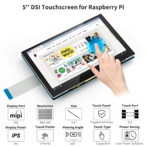 Portable 5'' HDMI Touchscreen - AURSINC IPS LCD Display Monitor for Raspberry Pi 4 4B 3B+ 3B 3A+ 2B B+ Windows 7/8/10 | Capacitive Touch Panel with DSI Cables | 800x480 PXS | Plug & Play Driver Free