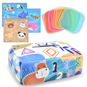 nextpro baby tissue box toy, pull along magic sensory 12 colors tissues, 3 crinkle tissues for babies, kids, toddlers and infants