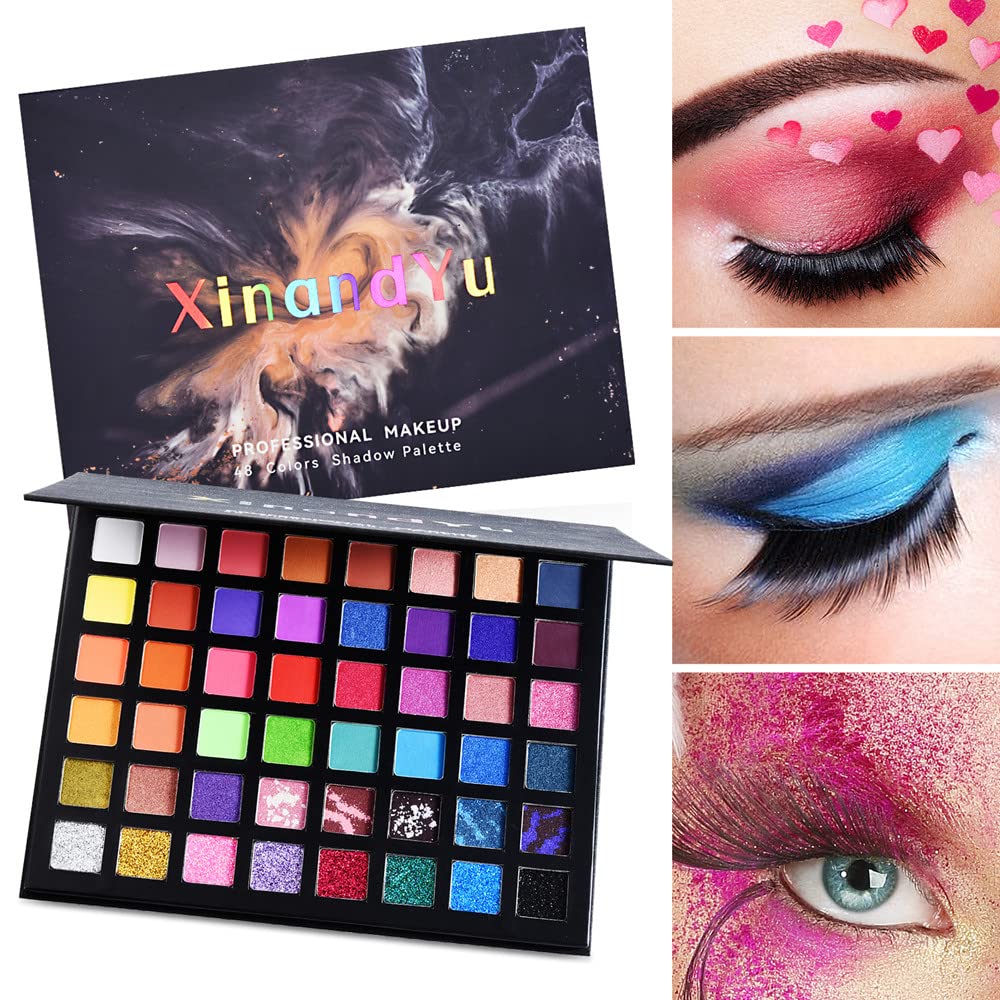 XinandYu Pro Colorful Eyeshadow Makeup Palette,48 Colors Lasting Blendable Eye Shadows Cosmetics Pallet Gift Kit,Highly Pigmented Natural Matte Shimmer Metallic Glitter Make Up Plattet