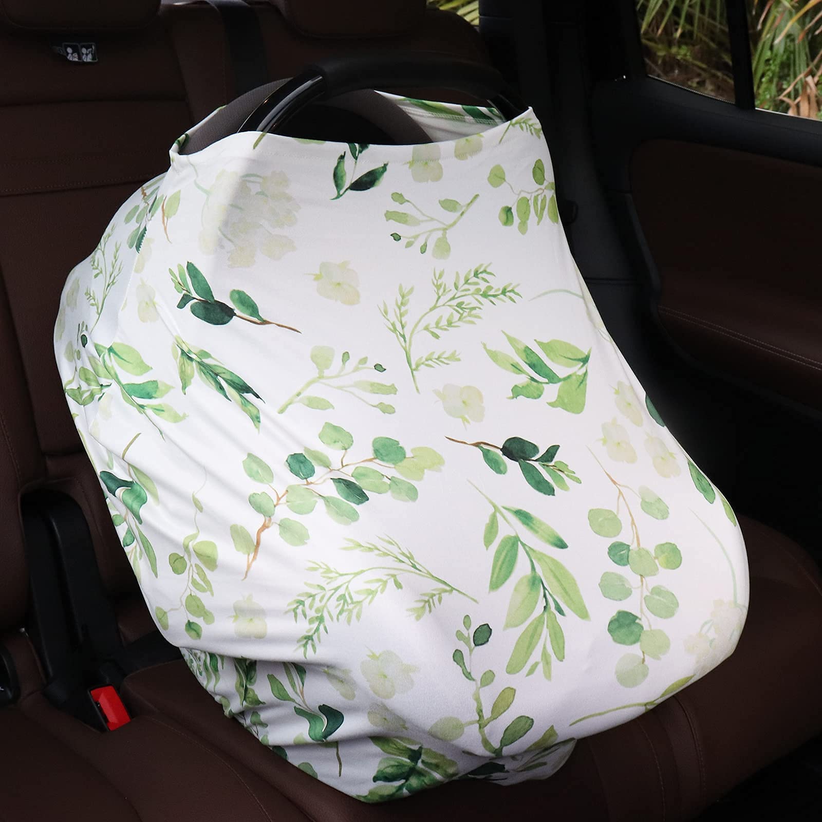 Car Seat Cover for Babies & Nursing Pillow Cover, Green Leaf Car seat Canopy for Boys Girls, Breastfeeding Pillow Slipcover, Soft Fabric Fits Snug On Infant