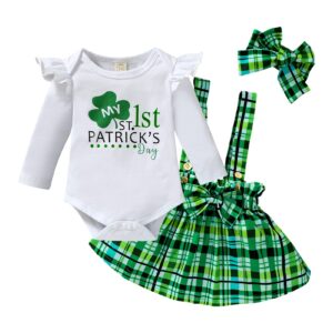 zoelnic newborn baby girl st.patricks day outfits my first st.patrick’s day romper plaid suspender clothes set (plaid, 0-3 months)