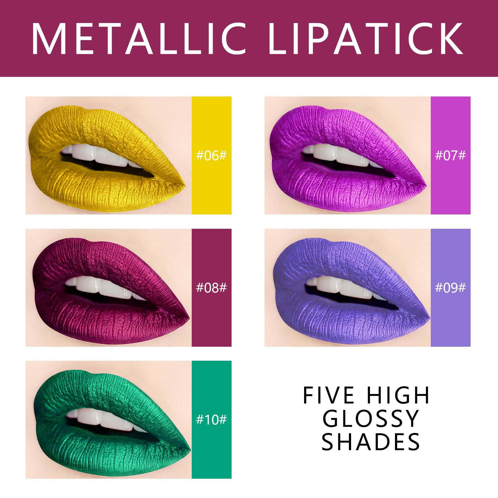 KYDA 10 Colors Lipstick, Matte Velvet&Glitter Metallic Colors, for Glossy Radiant&Full Matte Lip Gloss, Non-Stick Cup Long Wear Lip Glaze, High Pigmented Lipstick Cosmetic-SET A