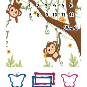 Naughty Little Monkey Baby Monthly Milestone Blanket for Boy Girl, Baby Blanket with Month Marker Frame, 48x40in，1-12 Months Milestones, for Baby Showers and Newborn BTZYFH7