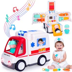 hekaty baby toys for 1 2 3 year old boys girls ambulance car musical toy for toddler 1-3 with medical&tools&light&sound early learning educational baby toys 12-18 months kid