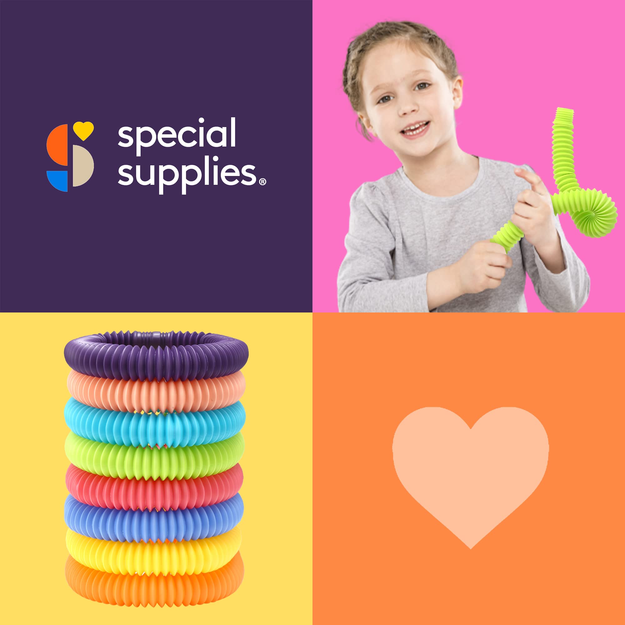 Special Supplies 8-Pack Fun Pull and Stretch Tubes for Kids - Pop, Bend, Build, and Connect Toy, Provide Tactile and Auditory Sensory Play, Colorful, Heavy-Duty Plastic (Huge)