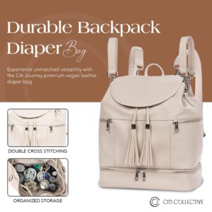 Citi Collective Journey Pearl Vegan Leather Diaper Bag Backpack | Elegant, Multifunctional, Travel Diaper Bag with Changing Pad, Stroller Straps & Insulated Bottle Pockets.