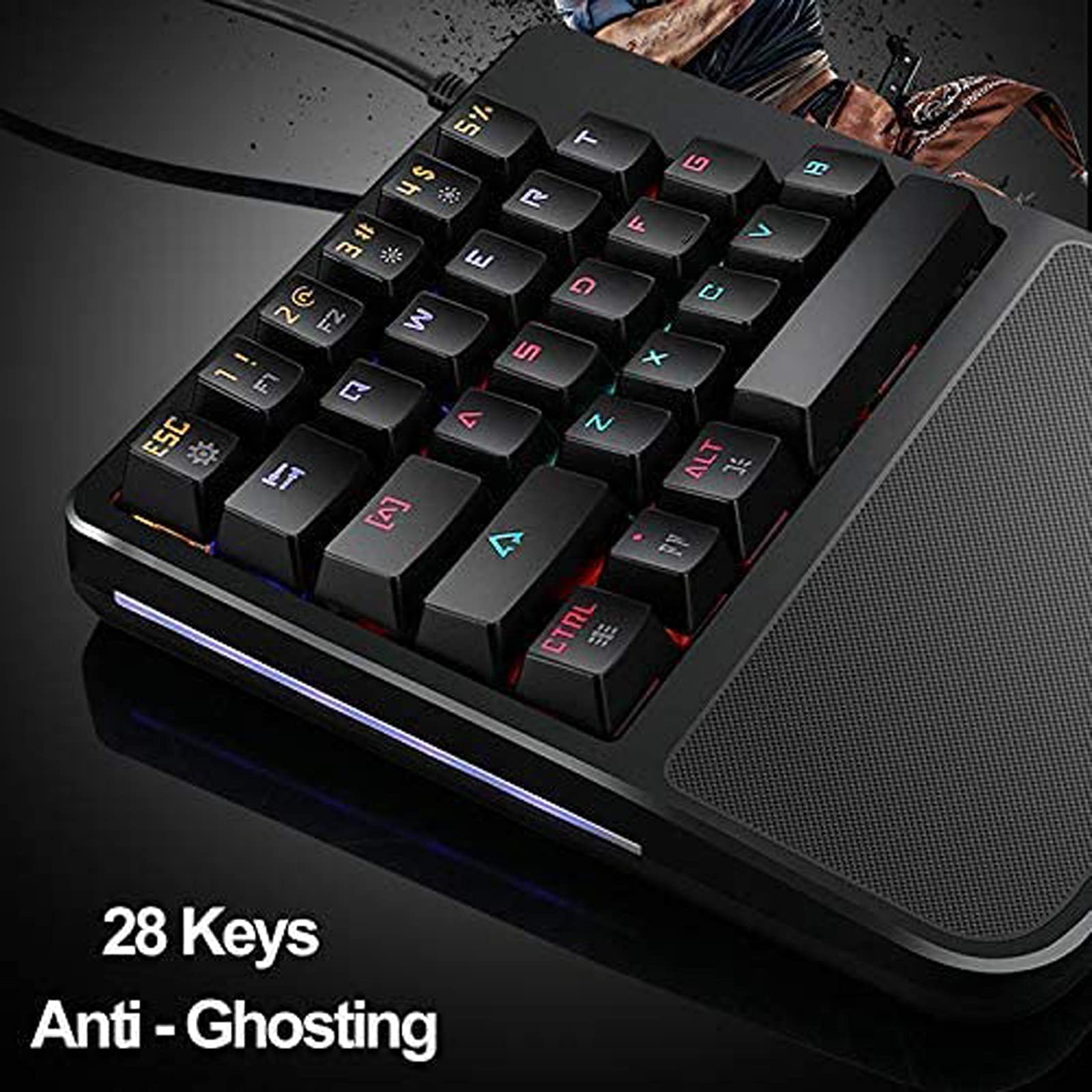 XYLXJ One-Hand Mechanical Keyboard, Wired Gaming Keyboard, 28-Key LED Backlight, Blue Switch, Ergonomic Wrist Strap, for PC Laptop