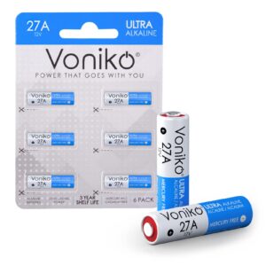 voniko 27a 12v alkaline battery pack of 6 - long lasting 12 volt a27 battery for remote and doorbells