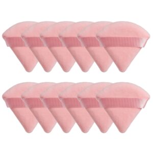 motzu 12 pieces pure cotton powder puff, made of cotton velour in triangle wedge shape designed for contouring, under eyes and corners, 2.76 inch normal size, with strap, makeup tool for cosmetic