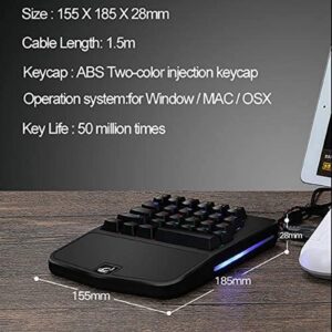 XYLXJ One-Hand Mechanical Keyboard, Wired Gaming Keyboard, 28-Key LED Backlight, Blue Switch, Ergonomic Wrist Strap, for PC Laptop