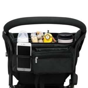 stroller organizer - diaper caddy organizer with insulated cup holder, detachable zipper pouch with phone holder, compact design fit to all stroller