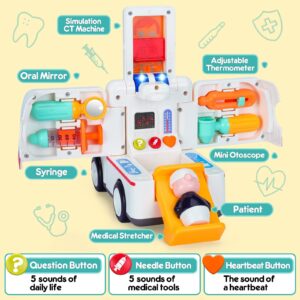 Hekaty Baby Toys for 1 2 3 Year Old Boys Girls Ambulance Car Musical Toy for Toddler 1-3 with Medical&Tools&Light&Sound Early Learning Educational Baby Toys 12-18 Months Kid