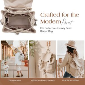 Citi Collective Journey Pearl Vegan Leather Diaper Bag Backpack | Elegant, Multifunctional, Travel Diaper Bag with Changing Pad, Stroller Straps & Insulated Bottle Pockets.