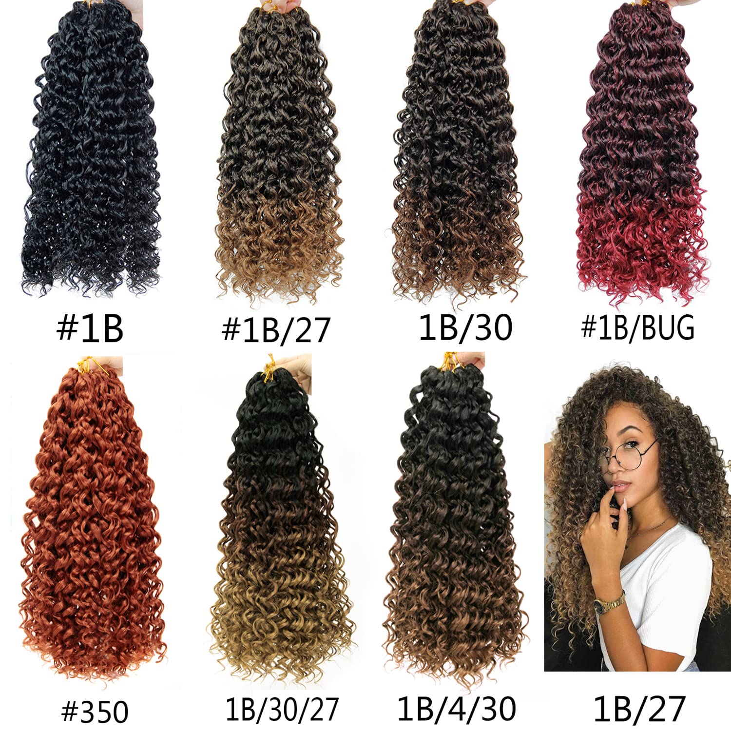 GoGo Curl Crochet hair 18inch Water Wave Crochet hair Ombre Synthetic Bohemian Crochet Braid Deep Wave Braiding hair Extensions (5Packs,1B/4/30)