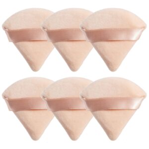 motzu 6 pieces powder puff for face , cotton velour triangle makeup puff for setting, contouring, under eyes, and corners, 2.76-inch normal size, with strap, beauty tool