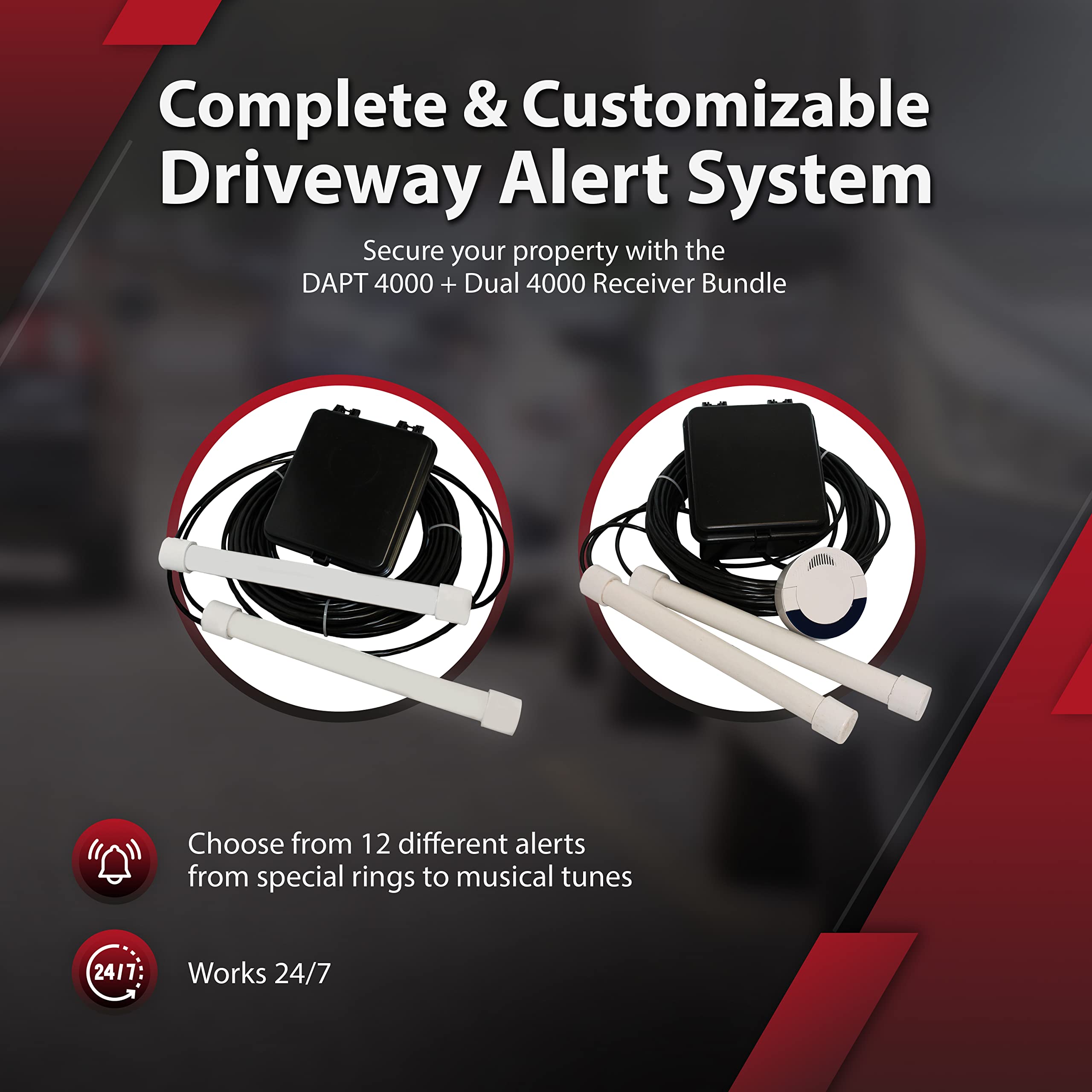 Dakota Alert Driveway Alarm System -DUAL-4000, Includes DCR-4000 Receiver & DAPT-4000 Transmitter, Detects Inbound & Outbound Traffic, Driveway Alarms Weatherproof, 1 Mile Long Range Wireless