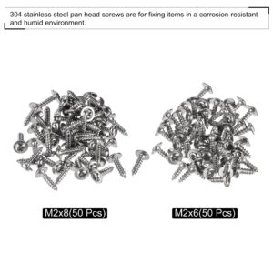 uxcell 2x8mm Self Tapping Screws Phillips Pan Head with Washer Screw 304 Stainless Steel Fasteners Bolts 50Pcs 2x6mm 50Pcs