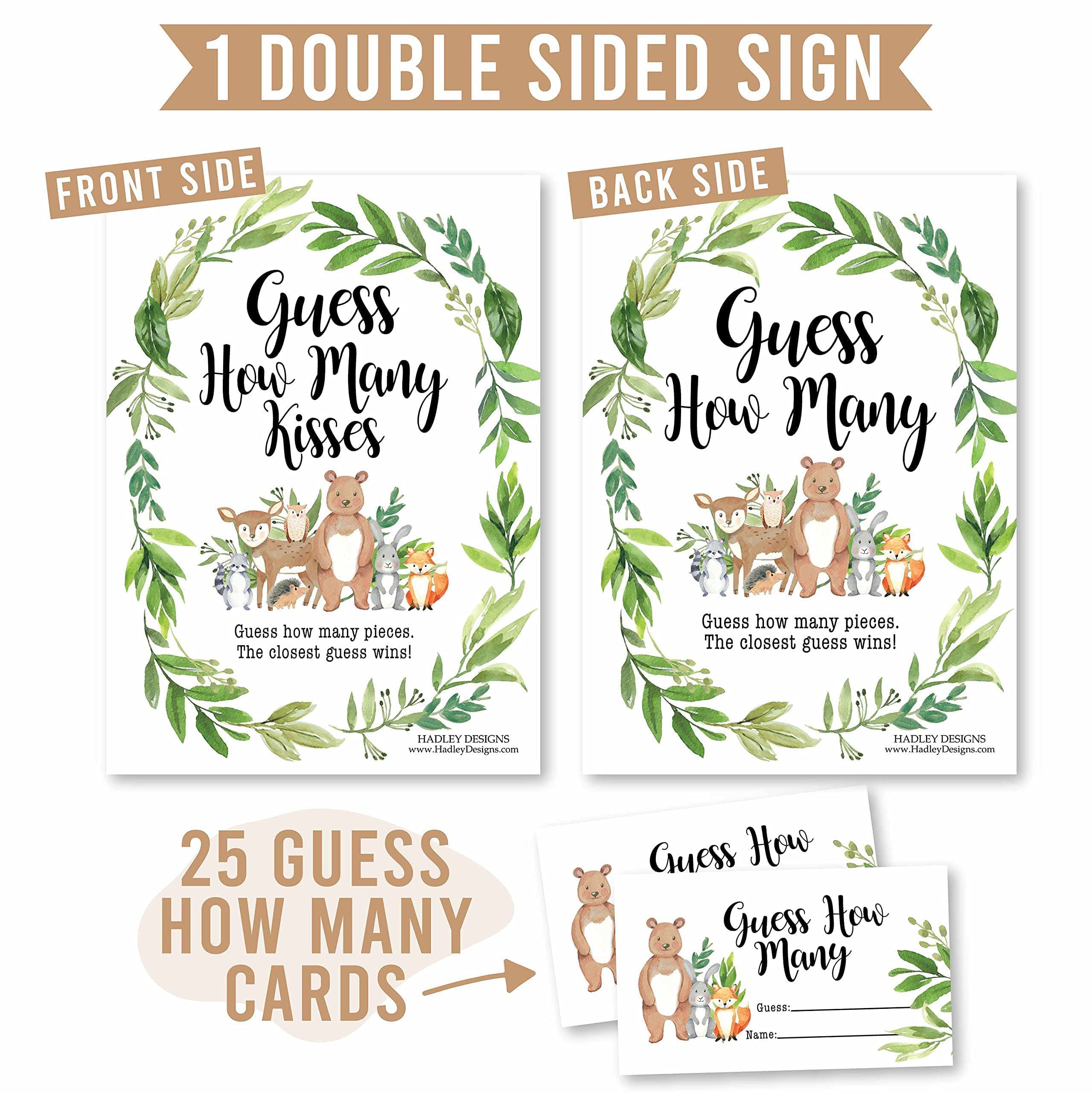 75 Woodland Who Knows Mommy Best, Baby Prediction and Advice Cards etc, 25 Guess How Many Cards - 8 Double Sided Cards Baby Shower Games Funny, How Many Kisses Game Baby Shower Decorations