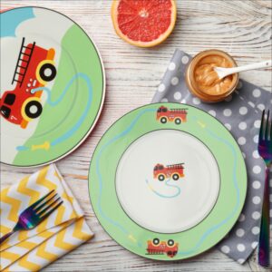 Children's Porcelain Dinnerware Sets, Kids Dinnerware Sets, Kids Porcelain Plates - Bowl - Junior Mug - Egg Cup Sets, Children's Porcelain Tableware Sets (Firetruck)