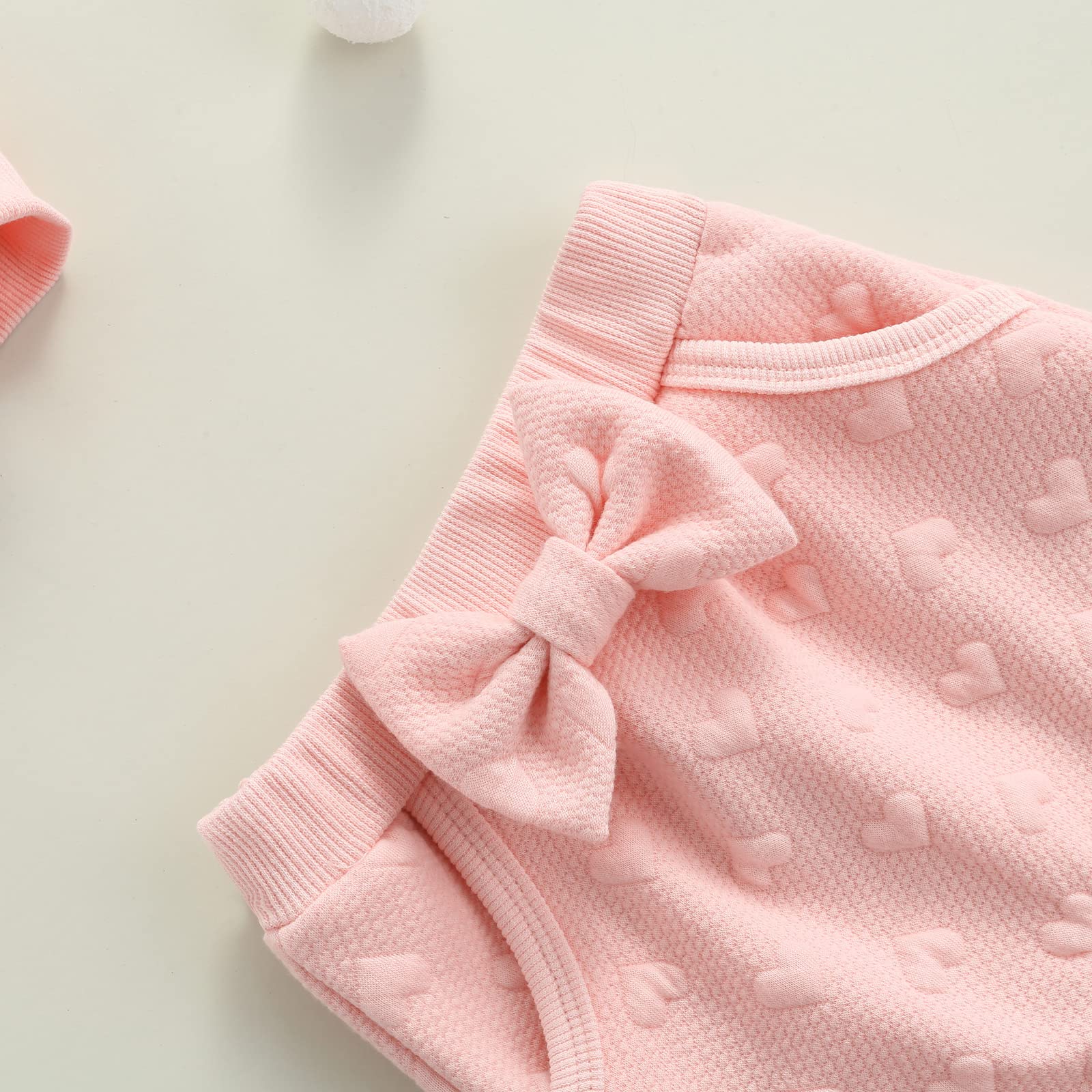 Newborn Baby Girl 2pcs Clothes Fall Winter Heart Sweatshirt Pullover Top and Bowknot Pants Valentine´s Day Outfits (Pink, 6-12 Months)