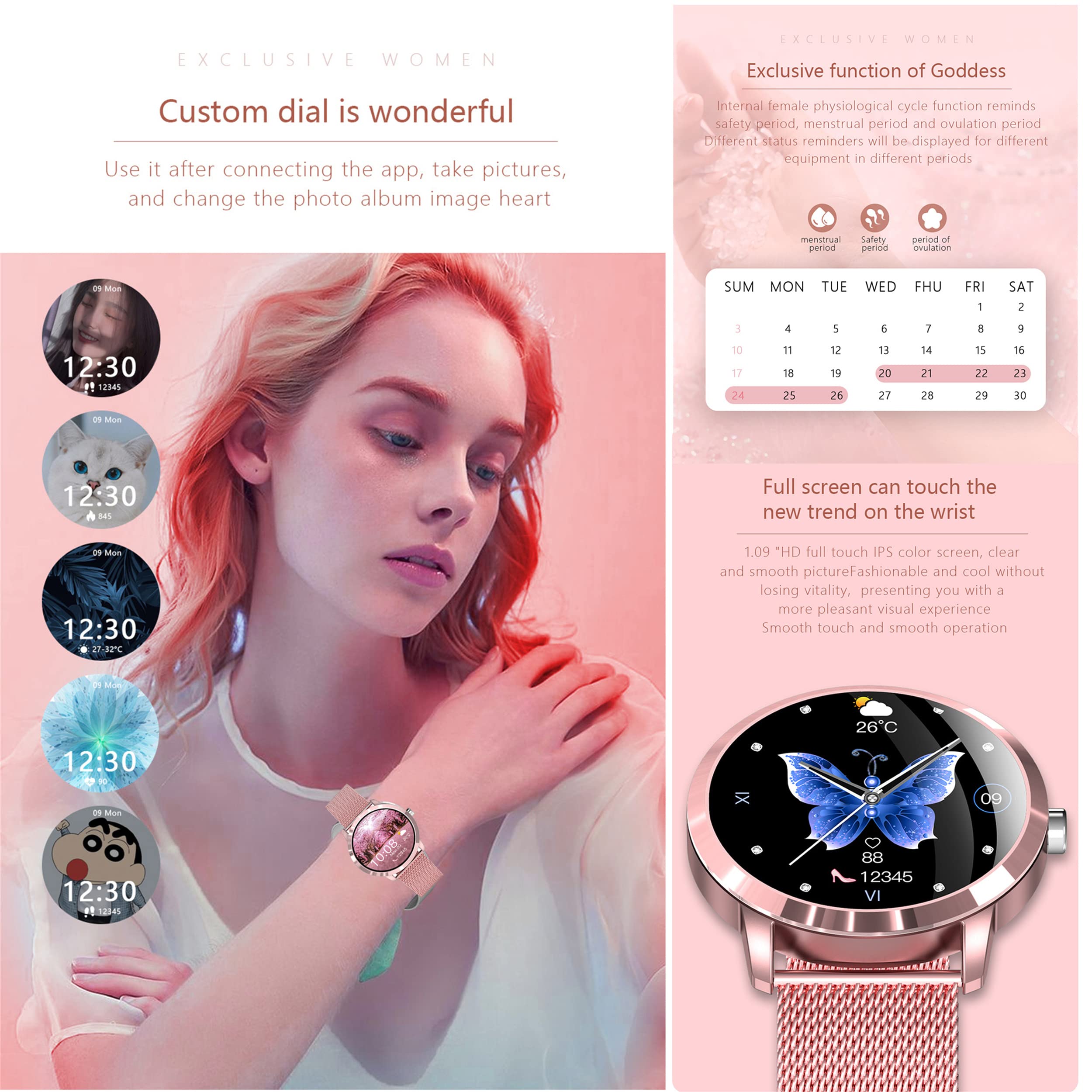 Smart Watches for Women, 2023 HD LCD Smart Watch for Android Phones and iPhone Compatible, Waterproof Fitness Smartwatch with Sleep Tracker, Heart Rate, Blood Oxygen Monitor, Smartwatch Rose Gold