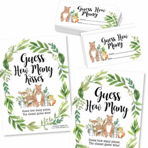 75 Woodland Who Knows Mommy Best, Baby Prediction and Advice Cards etc, 25 Guess How Many Cards - 8 Double Sided Cards Baby Shower Games Funny, How Many Kisses Game Baby Shower Decorations