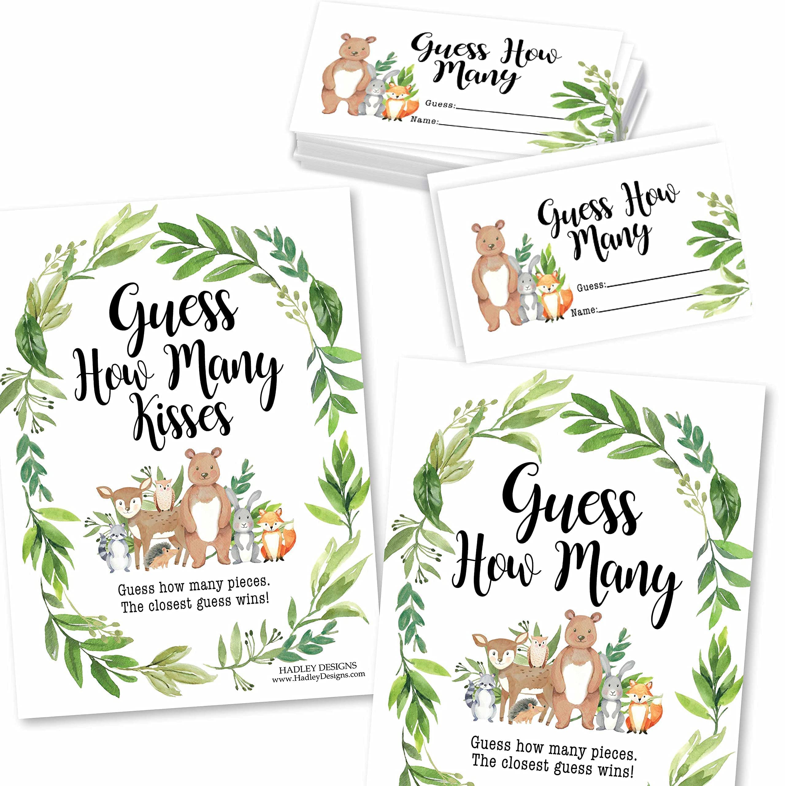 75 Woodland Who Knows Mommy Best, Baby Prediction and Advice Cards etc, 25 Guess How Many Cards - 8 Double Sided Cards Baby Shower Games Funny, How Many Kisses Game Baby Shower Decorations