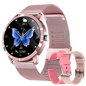 smart watches for women, 2023 hd lcd smart watch for android phones and iphone compatible, waterproof fitness smartwatch with sleep tracker, heart rate, blood oxygen monitor, smartwatch rose gold