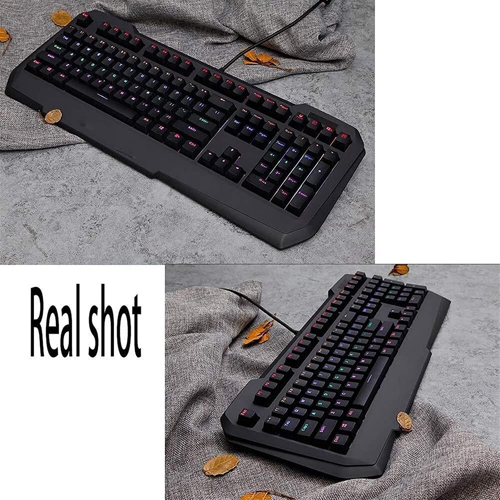 XYLXJ Mechanical Wired E-Sports Gaming Keyboard, RGB Mixed Backlit, Full-Size Without Conflict for Office Typing and Gaming