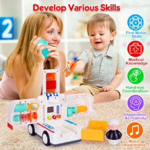 Hekaty Baby Toys for 1 2 3 Year Old Boys Girls Ambulance Car Musical Toy for Toddler 1-3 with Medical&Tools&Light&Sound Early Learning Educational Baby Toys 12-18 Months Kid