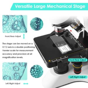 LED Compound Binocular Microscope 40X-1000X with Double Layer Mechanical Stage, Optical Microscope with Wide-Field 10X & 25X Eyepieces, Adjustable Pupillary Distance 360° Rotating Jentsch Head