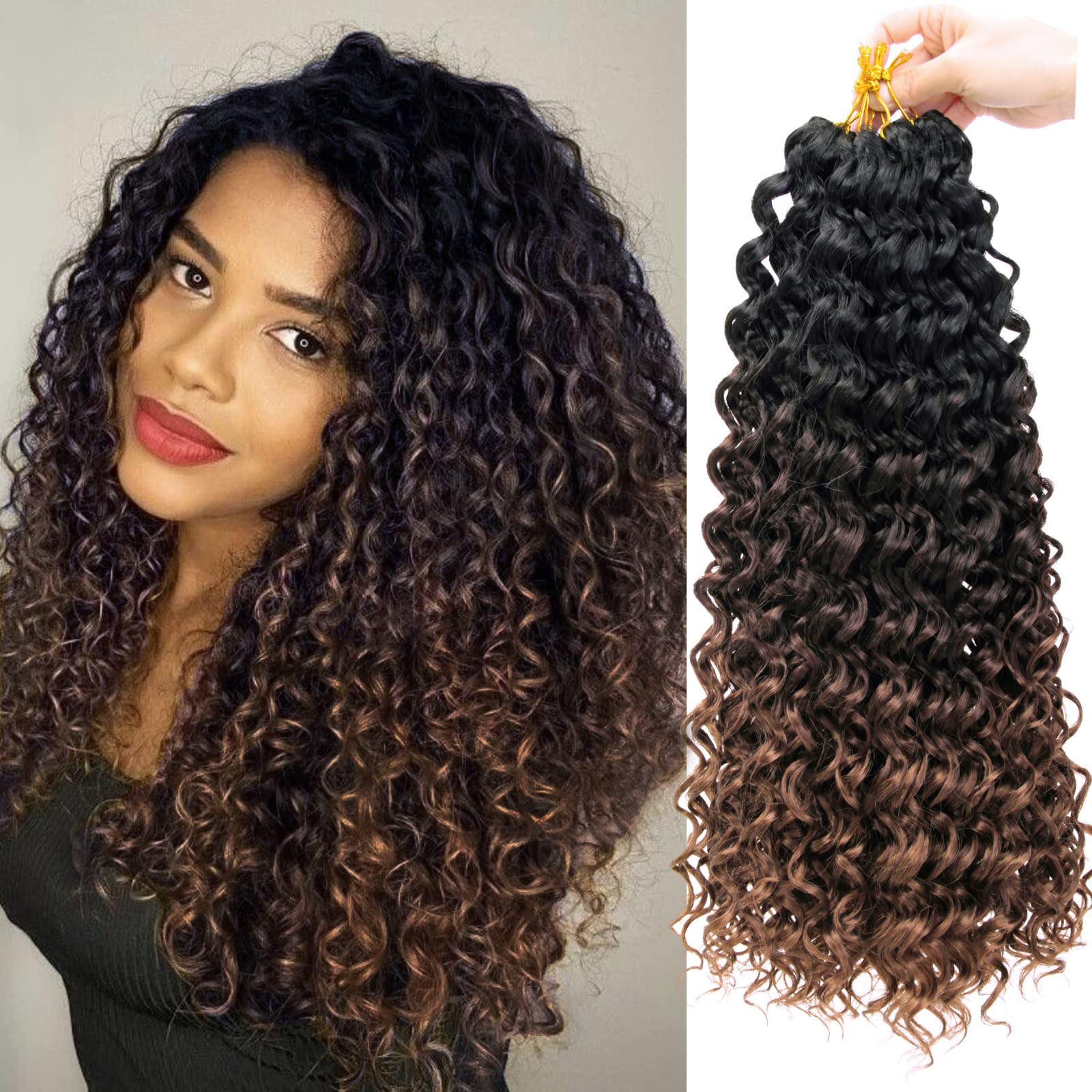 GoGo Curl Crochet hair 18inch Water Wave Crochet hair Ombre Synthetic Bohemian Crochet Braid Deep Wave Braiding hair Extensions (5Packs,1B/4/30)