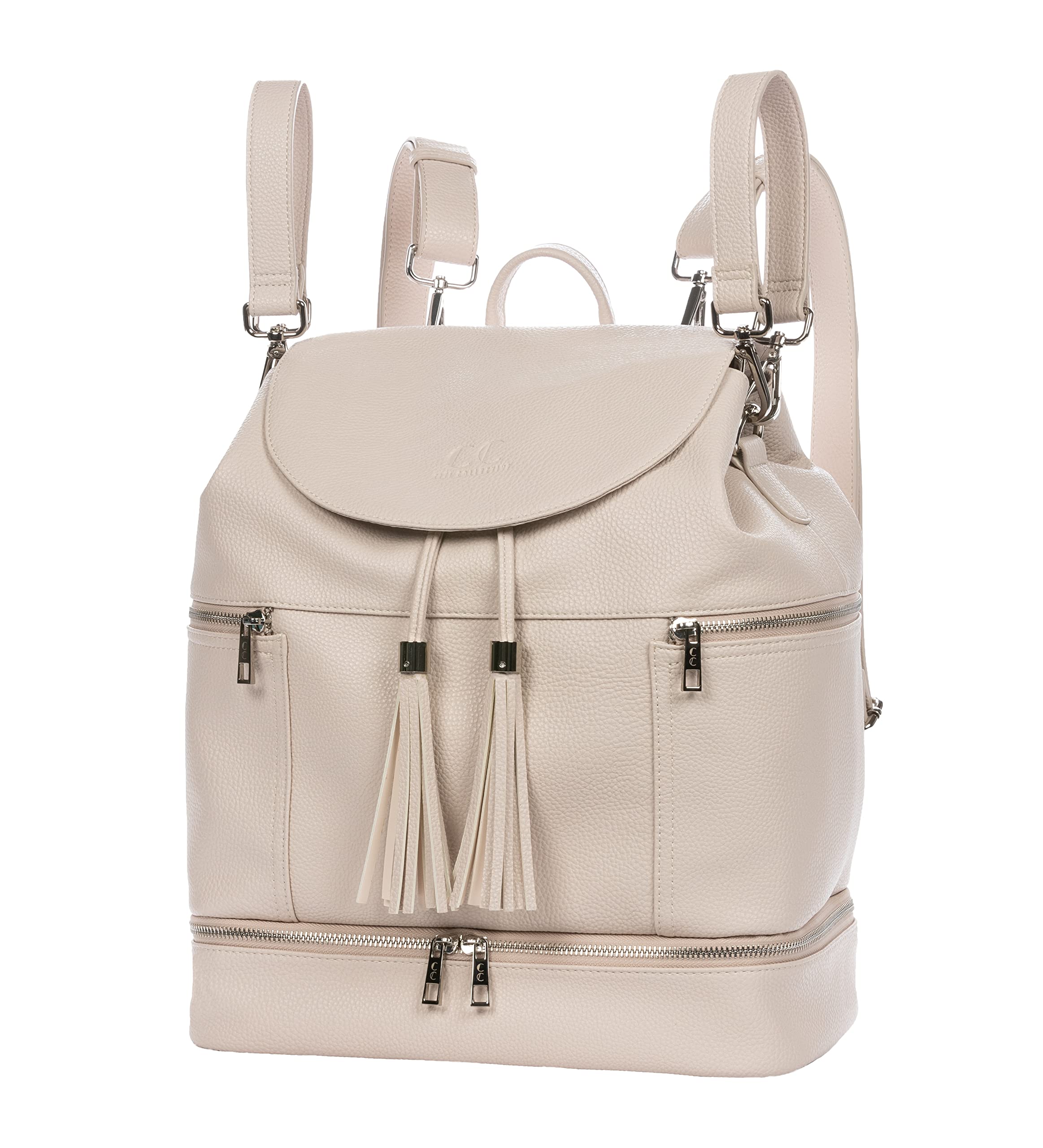 Citi Collective Journey Pearl Vegan Leather Diaper Bag Backpack | Elegant, Multifunctional, Travel Diaper Bag with Changing Pad, Stroller Straps & Insulated Bottle Pockets.