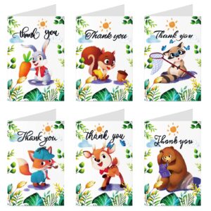 paper master woodland thank you cards 30 pack bulk thank you cards for kids 4” × 6” forest animal thank you cards with envelopes & stickers for kids birthday party, baby shower, christmas and more