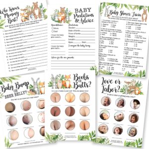 75 Woodland Who Knows Mommy Best, Baby Prediction and Advice Cards etc, 25 Guess How Many Cards - 8 Double Sided Cards Baby Shower Games Funny, How Many Kisses Game Baby Shower Decorations