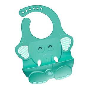 yuzana silicone bib for babies & toddlers (6-36 months), waterproof, bpa free, easy wipe clean/adjustable fit waterproof bibs (turquoise elephant)